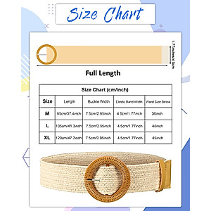 WILLBOND 4 Pcs Straw Woven Belt Elastic Stretch Rattan Buckle Waist Belt Women Skinny Raffia Dress Waist Band(Retro Color,Large)