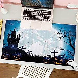 Gaming Keyboard Mouse Pad Gaming Halloween Dead Moon Castle Cross Horror Pumpkin Lantern Dead Tree Spooky suitable for desktop notebook computers