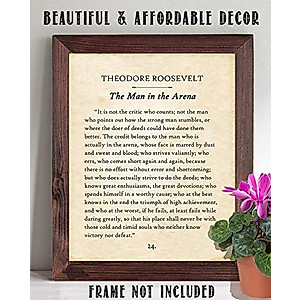 The Man In The Arena by Theodore Roosevelt - 11x14 Unframed Typography Book Page Print - Great Inspirational Gift and Men's Wall Decor for History Buffs