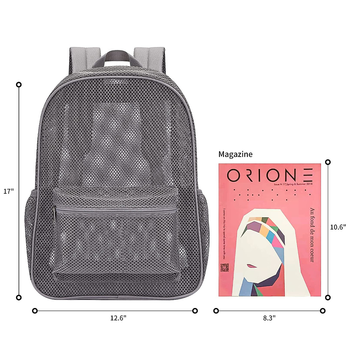 USPECLARE Heavy Duty Semi-Transparent Mesh Backpack，See Through College Student Backpack (Grey)