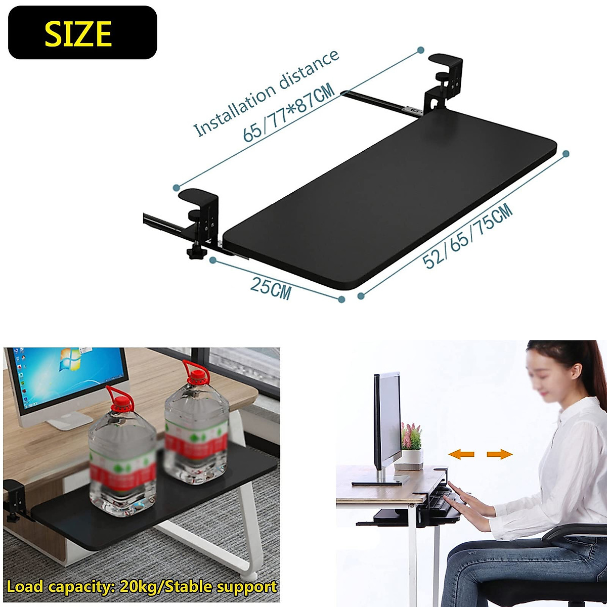 Premium Wooden Keyboard Tray Under Desk Sliding - Ergonomic Keyboard Drawer with Sturdy C-Clamp, No Drilling, Slide-Out Keyboard Holder for Home Office, Relieve Muscle Stress