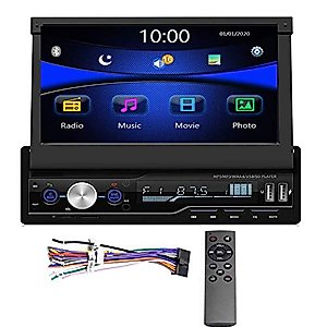 Regetek Single Din Car Stereo 7 inch Bluetooth Car Audio Video Player RDS FM AM Car Radio Player USB/AUX/TF HD Telescopic Retractable Capacitive Touch Screen