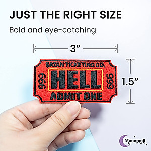 Moonmoli Ticket to Hell Admit One Iron on Embroidered Patches - 3"Wx1.5"H Red/Black Funny Patches – Iron on or Sew On Patches for Clothes, Jacket, Jeans, Hat, Backpack