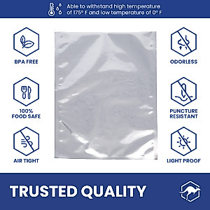 Wallaby 50 Count 1-Cup Mylar Bags with Labels, 10 Mil Total Thicker Long-Term Food Storage Pouches, 5x7 Heat-Sealable Airtight Packaging - Silver