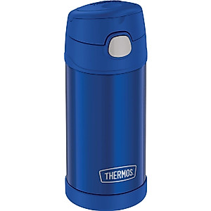THERMOS FUNTAINER 12 Ounce Stainless Steel Vacuum Insulated Kids Straw Bottle, Blue and Thermos Replacement Straws for 12 Ounce Funtainer Bottle, Clear, 1 Pack