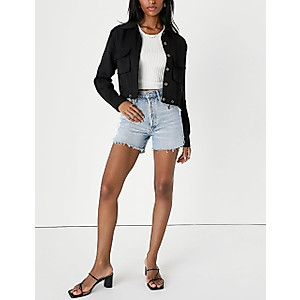 Vimyig Lightweight Black Cargo Jacket Women Casual Button Down Cropped Jackets with Pockets(Black-XL)
