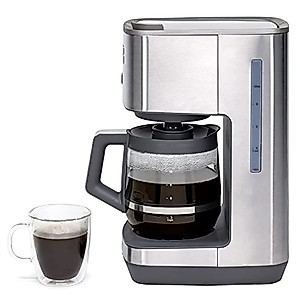 GE Drip Coffee Maker With Timer | 12-Cup Glass Carafe Coffee Pot With Warming Plate | Adjustable Brew Strength | Wide Shower Head for Maximum Flavor | Kitchen Essentials | Stainless Steel