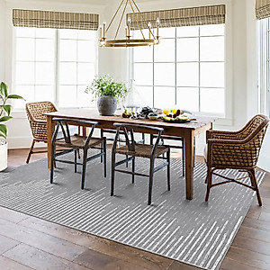 GarveeHome Washable Rugs 8x10 Geometric Diamond Stripes Rug for Living Room Modern Distressed Area Rug for Bedroom Contemporay Office Rug Low Pile Neutral Soft Nursery Rug Non Slip Grey