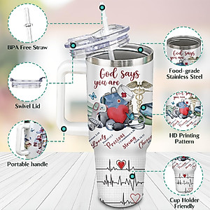 qoepfnsh Nurse Tumbler 40 oz Tumbler with Handle Christian Nurse Travel Coffee Mug Nurse Cup Stainless Steel Insulated 40oz Tumblers with Lid and Straw Nurse Gifts for Women