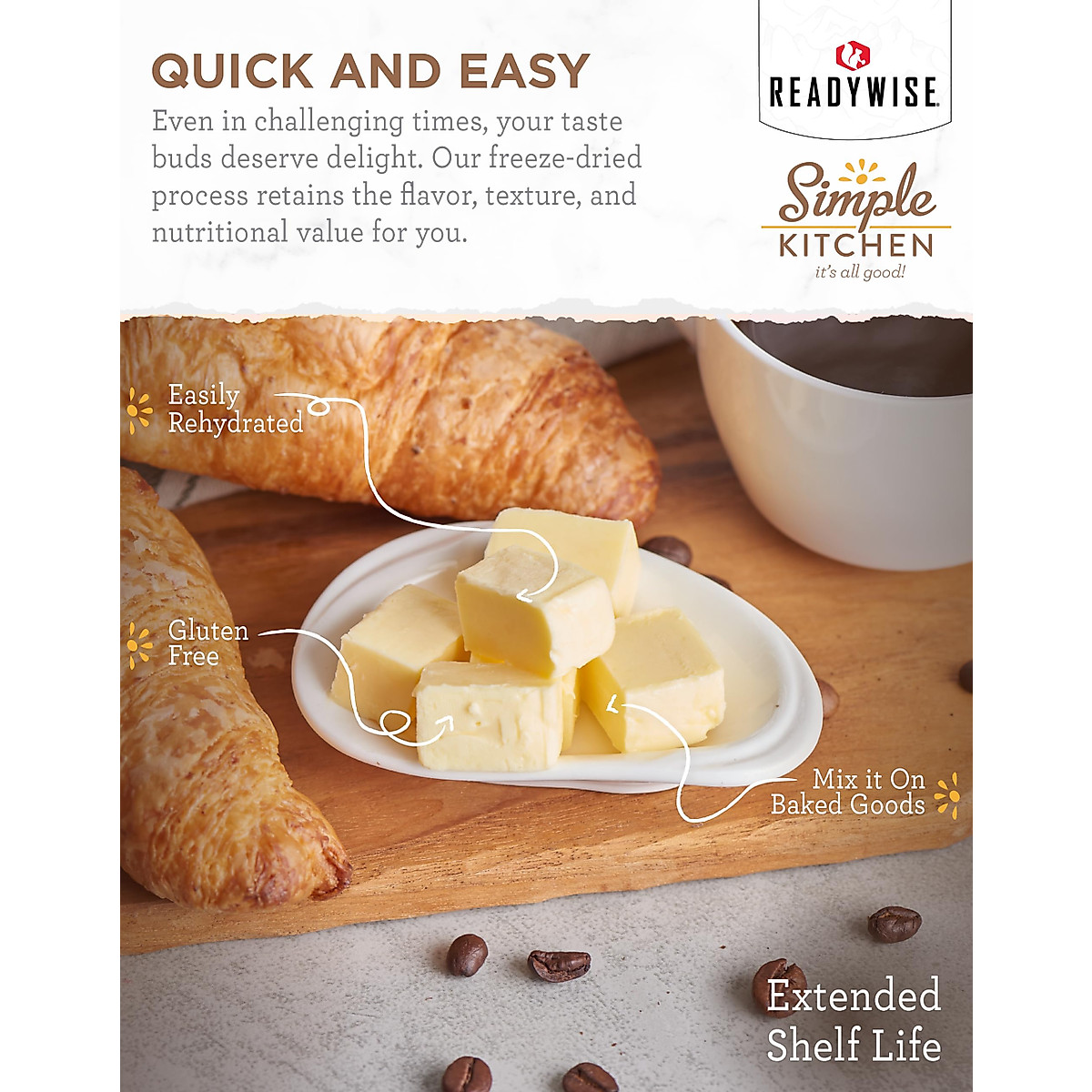 READYWISE - Simple Kitchen, Butter Powder, 204 Servings, Long Term Food Supply, Canned Butter, Baking Supplies, Survival Food, Camping Meals, 10 Can Powdered Butter, Dry Butter for Pantry