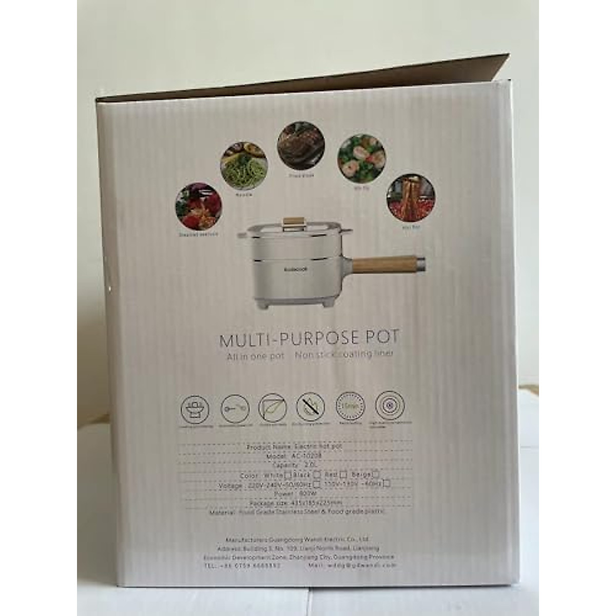 Audecook Hot Pot Electric 2L, Cermic Glaze Non-Stick Frying Pan 8 Inch, Portable Travel Cooker for Ramen/Steak/Fried Rice/Oatmeal/Soup, with Dual Power Control (Silicone Spatula Included)