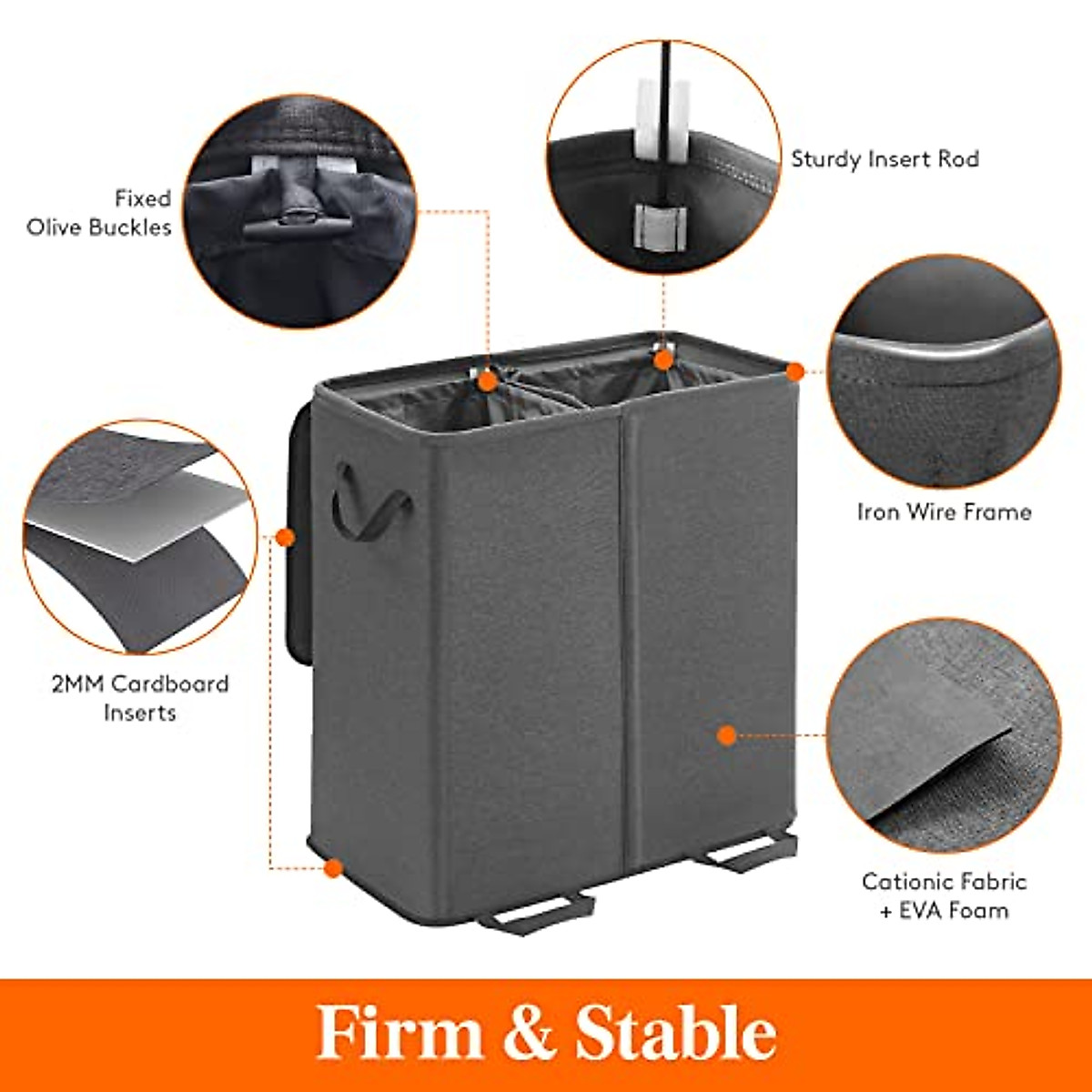 Lifewit 136L Double Laundry Hamper, Bundle with 105L Double Laundry Hamper with Lid and Removable Laundry Bags, Black