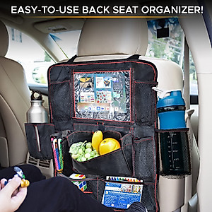 EcoNour Backseat Car Organizer (2 Pack), Heavy Duty Waterproof Stain Resistant Kick Mats Back seat Protector For Kids | Multiple Storage Pockets, Travel Accessories, Touchable Tablet Holder