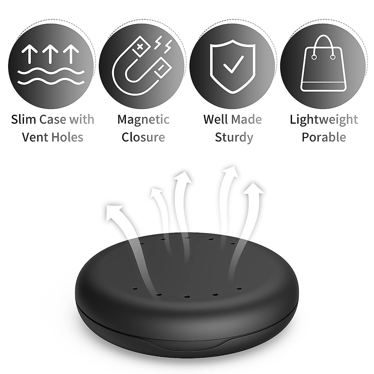 Annhua Denture Case Orthodontic Retainer Case with Vent Holes, Dental Mouthguard Container Aligner Case Slim with Magnetic Closure for Household|Travel|Office - Black