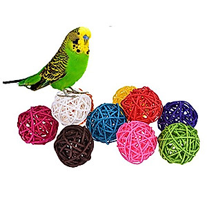 Keersi 10pcs Rattan Balls Bird Toy Part DIY Accessories Making Toy for Parrot Budgie Parakeet Cockatiel Conure Lovebird Finch Macaw African Grey Cockatoo Amazon Cage Part Random Color (5cm/ 1.96'')