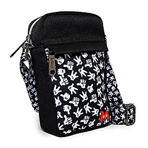Buckle Down Disney Bag, Cross Body, Mickey Mouse Hand Gestures Scattered Black White, Canvas