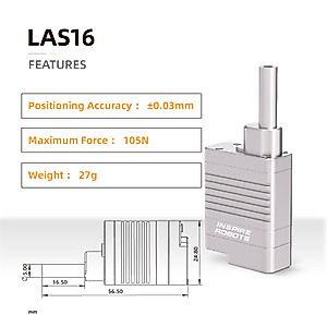 INSPIRE ROBOTS LAS High Precision Micro Linear Servo Actuator,Stroke 16mm,Force 23.6lbs(105N), Drive&Control Integrated| for Robotics,Industrial Automation,Biomedical Instrument,Education|LAS16-021D