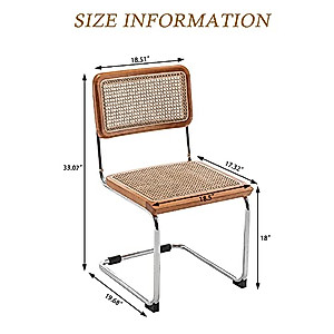 Alunaune Modern Mid Century Dining Chairs Set of 2, Upholstered Natural Rattan Kitchen Chairs Accent Chair, Armless Side Chairs with Metal Chrome Legs for Bedroom Living Room-Brown