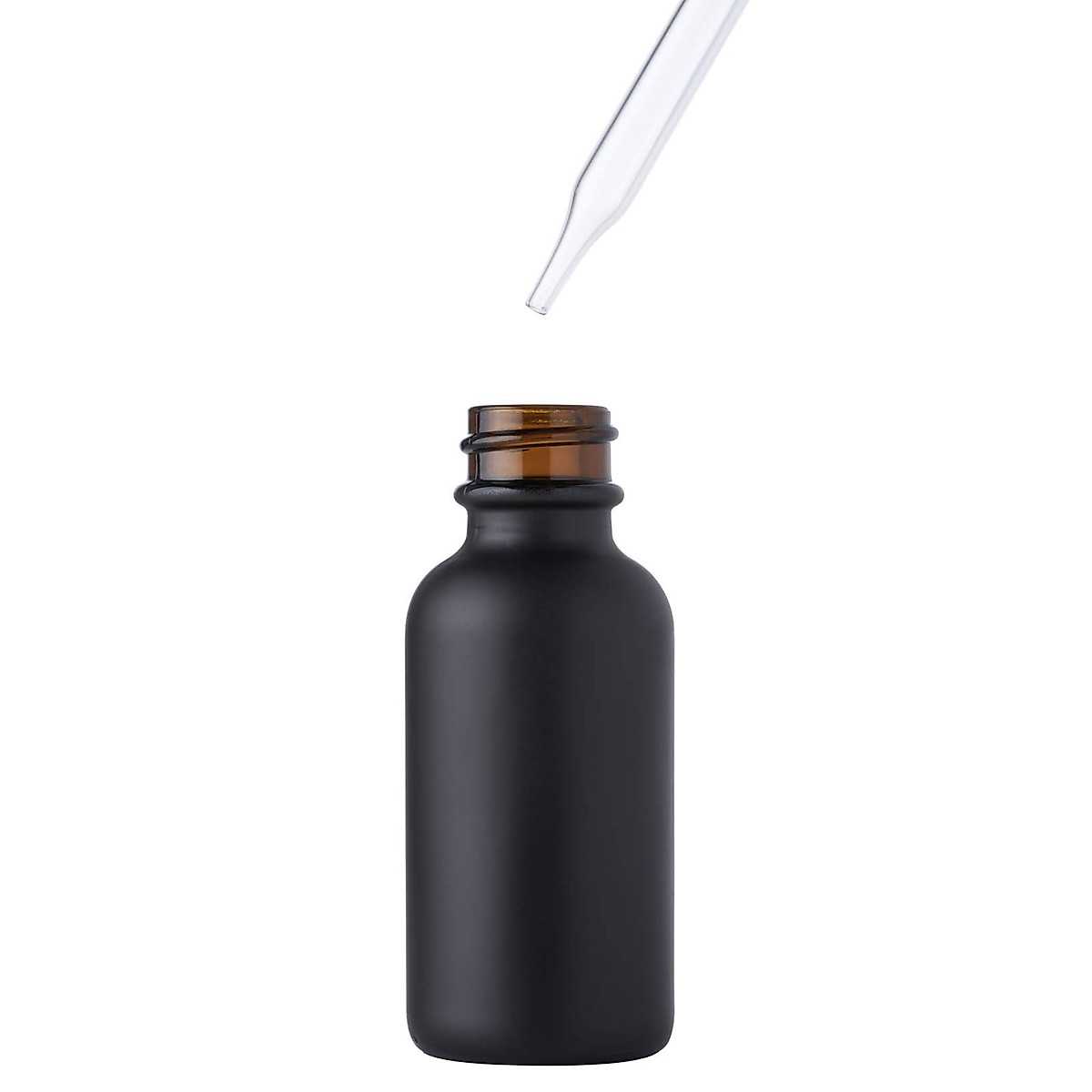 Focus Nutrition 12 Pack Black Coated Boston Round Essential Oils Aromatherapy Glass Bottles Jar With Bamboo dropper cap, 1oz