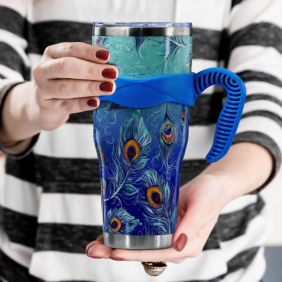 Sunmdecor 40 Oz Tumbler with Handle and Silicone Straws,Coffee Insulated Tumbler with Handle,40oz Tumbler with Handle