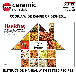 HAWKINS 3 Litre Ceramic Nonstick Pressure Cooker, Induction Inner Lid Cooker, Granite Contura Shaped Cooker, Best Cooker (ICC30)