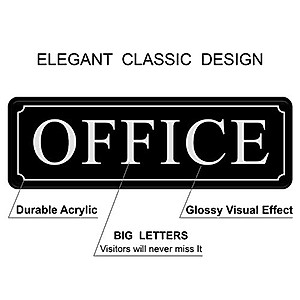 The Office sign for door or wall — quick easy installation. Self-adhesive — 9 X 3 in. The Best sign for home office and business. White big letters on black plate. Main office sign