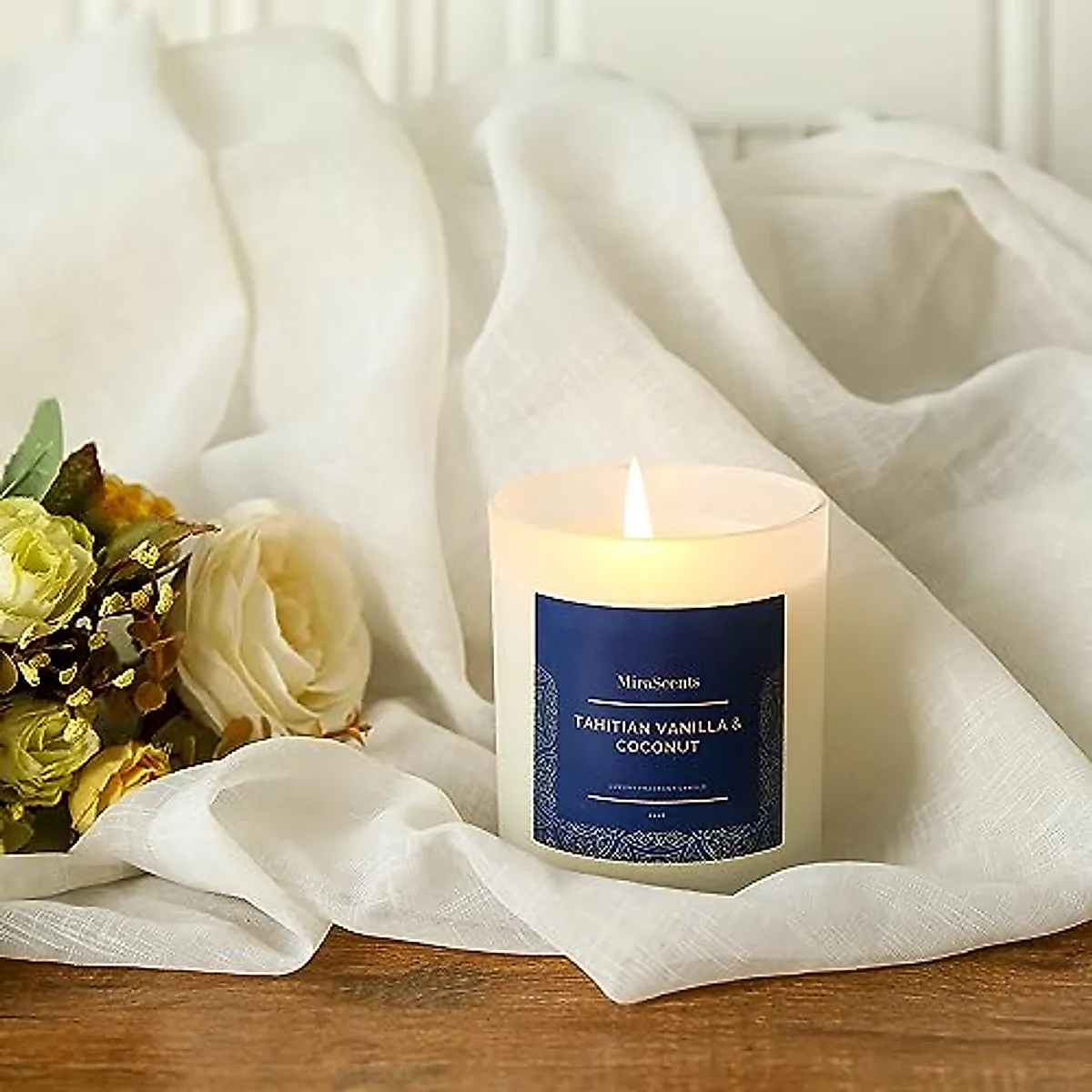 Vanilla&Coconut Scented Soy Candles for Home, Aromatherapy Candle Gift for Women, Natural Soy Wax Jar Candle for Relief & Relaxation, 7.7OZ (V C)