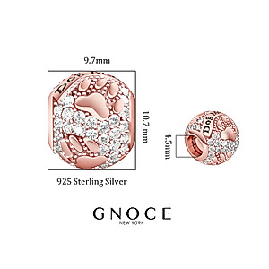 GNOCE Rose Gold Charms Sterling Silver Dog Mom Animal Charm Bead With Paw Prints Fit Bracelet/Necklace Jewelry Gift for Women Pet Lover