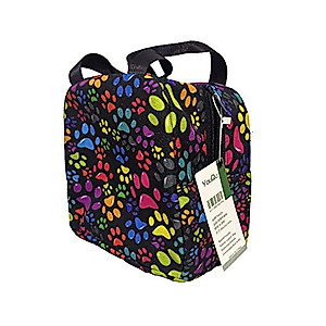 Colorful Dog Paw Print Insulated Neoprene Lunch Bag For Women, Men, Lunch Tote For Work
