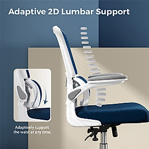 Logicfox Ergonomic Office Chair, Desk Chair with Flip-up Arms, 2D Lumbar Support, Breathable Mesh Computer Chair with Thick Cushion, Comfortable Office Chair with 90°-130° Tilt Function