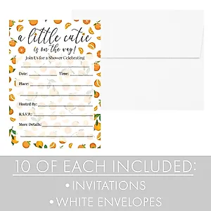 DISTINCTIVS Little Cutie Baby Shower Party Invitations - 10 Cards with Envelopes