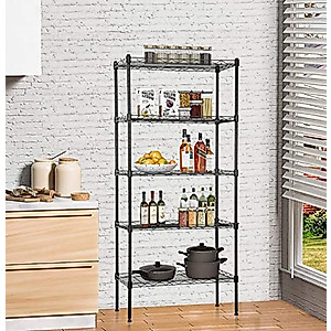 YYkokocat 5-Tier Wire Shelving Adjustable Metal Shelving Unit 48" H Storage Shelves Wire Rack Shelf Organizer for Closet Bathroom Kitchen, 750LB Capacity, 21.5L x 11.6W x 47.6H, Black