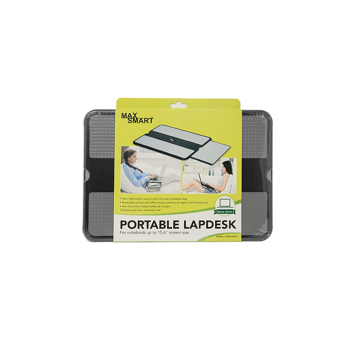 MAX SMART Portable Laptop Lap Pad, Laptop Desk with Retractable Mouse Tray, Anti-Slip Heat Shield Notebook Computer Stand Table, Working Station for Home, Office, Recliner, Business and Travel