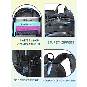 BLUEFAIRY Boys Backpack Elementary Kids School Bags Middle School Primary School Bookbags Lightweight Sturdy Durable Gift with Plenty of Pockets Age 5-9（Black&Blue