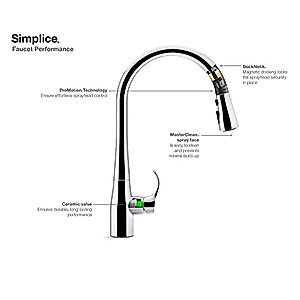 KOHLER 596-VS Simplice Pull Down Kitchen Faucet, High Arch, Vibrant Stainless