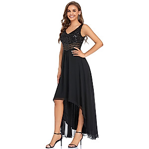 Ever-Pretty Women's A-Line High Low Sequin Chiffon Floor Length Prom Gowns Black US8