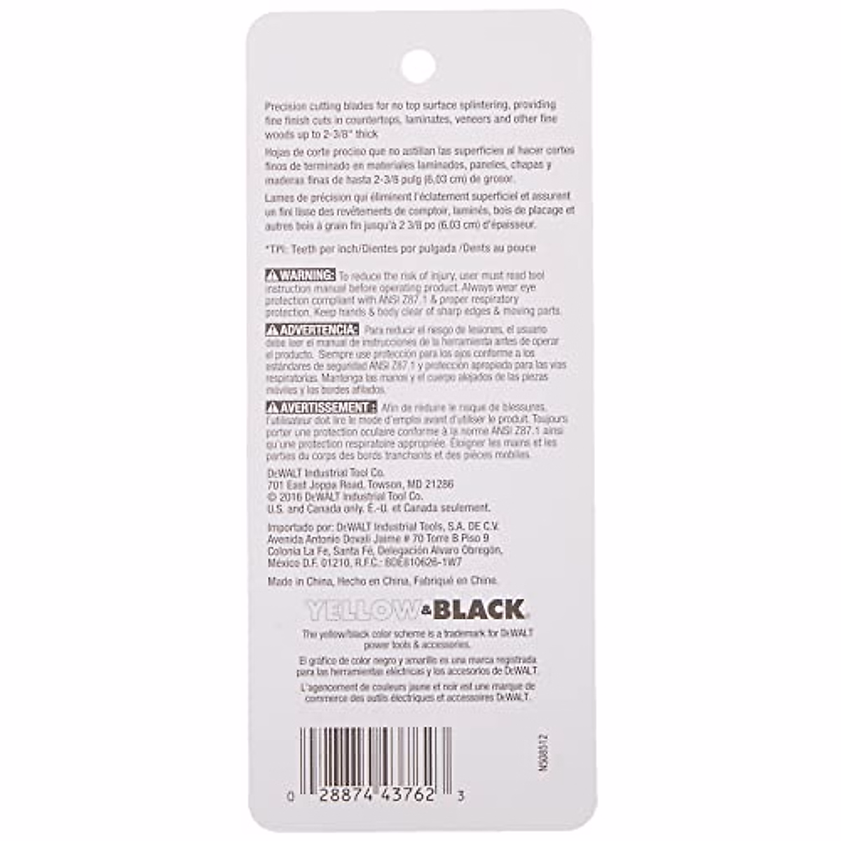 DEWALT DW3762H 4-Inch 10TPI Laminate Down Cutting HSC T-Shank Jig Saw Blade (5-Pack)