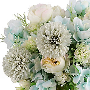 Decpro 2Pcs Artificial Peony Silk Hydrangeas Chrysanthemum Carnations Flower Bouquets for Wedding, Home Office Garden Decoration, Table Centerpieces, Floral Arrangements, Light Green