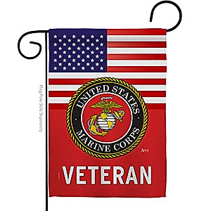 US Marine Corps Veteran Garden Flag - Armed Forces USMC Semper Fi United State American Military Retire Official - House Decoration Banner Small Yard Gift Double-Sided Made in USA 13 X 18.5