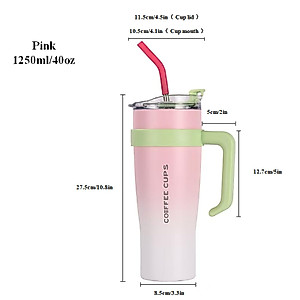 Scizorito 40oz Big Coffee Mug, 304 Stainless Steel Vacuum Insulated Car Cup, 40oz Tumbler with Handle and Straw Lid, Suitable for Father's Day, Mother's Day, Christmas (Pink)