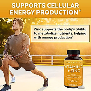 Vitamin C with Zinc (250 Veggie Capsules) - Vitamin C 1000mg and Zinc 20mg with Citrus Bioflavonoids and Rose Hips, Immune Support Supplement and Powerful Antioxidant