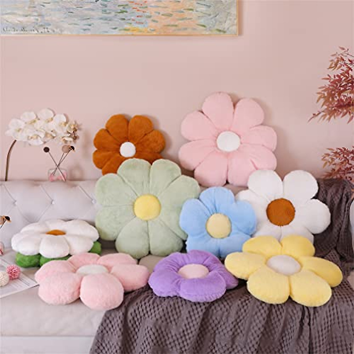 AZCHEN Flower Pillow Cushion Decorative Throw Pillow Chair Flower Pillow Plush Floor Pillow (15.7 in, Brown White)