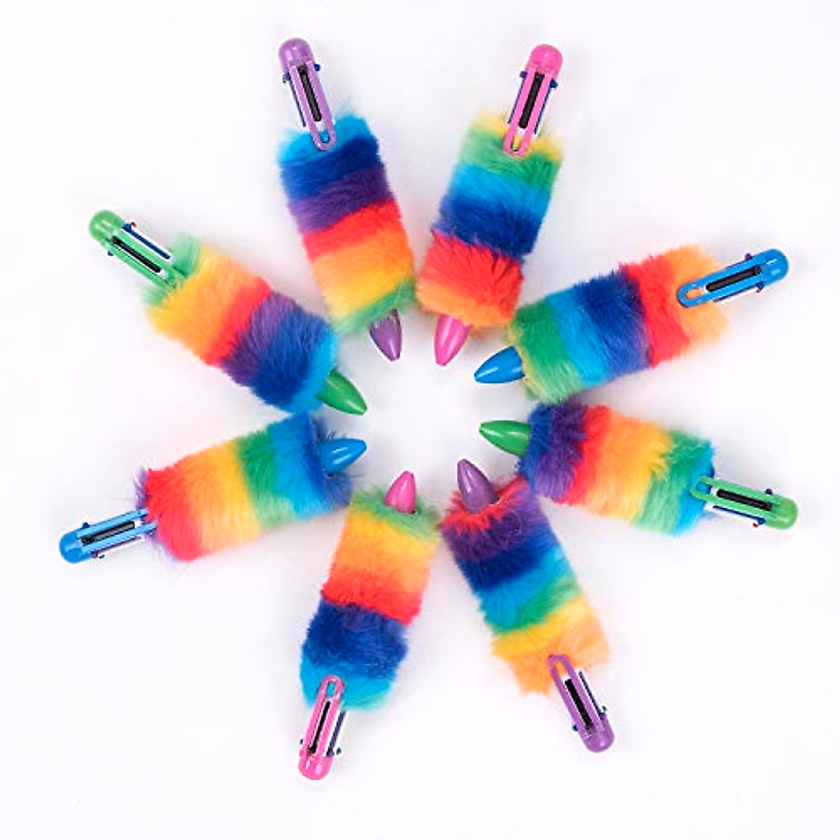 YOUKAI Pen for Girls with Plush Pompom 6 in 1 Multicolor Retractable Ballpoint Pens for Students Children,4 Pack