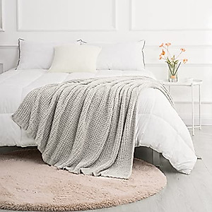 RECYCO Super Soft Throw Blankets for Bed, Warm Cozy Knit Blanket Lightweight Fluffy Throw Blanket for Couch Sofa Chair Living Room, Light Grey, 60x80 Inches, Laundry Bag Included