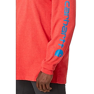 Carhartt Men's Loose Fit Heavyweight Long Logo Sleeve Graphic T-Shirt, Fire Red Heather