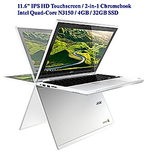 Acer Newest R11 11.6" Convertible 2-in-1 HD IPS Touchscreen Chromebook - Intel Quad-Core Celeron N3150 1.6GHz, 4GB RAM, 32GB SSD, 802.11AC, Bluetooth, HD Webcam, HDMI, USB 3.0, 10-Hour Battery
