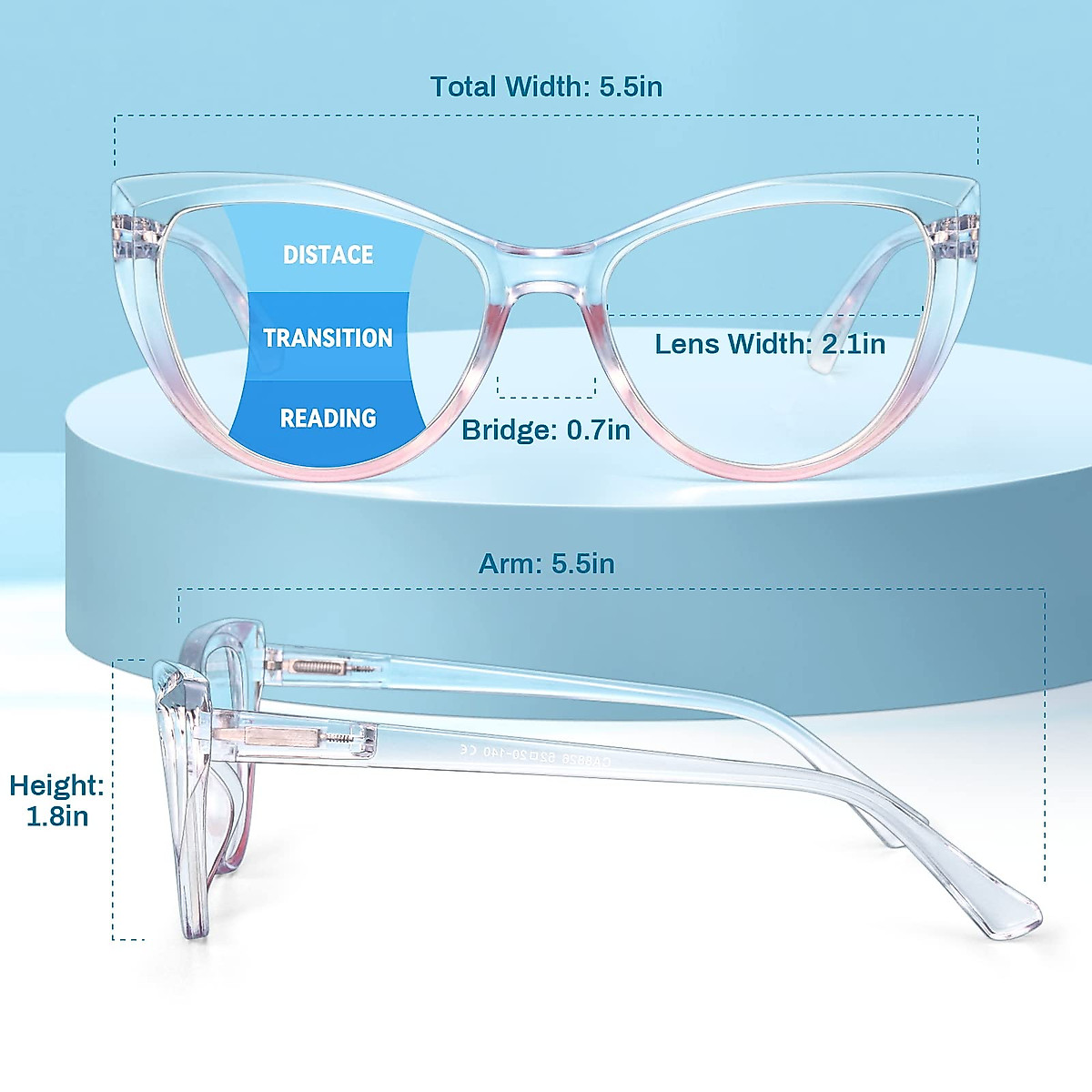 Gaoye 3 Pack Cat Eye Progressive Multifocal Readers+2 Pack Reading Glasses Women, Computer Magnifying Blue Light Blocking Readers Anti Glare (A1 5 PACK MIX, 1.5, multiplier_x)