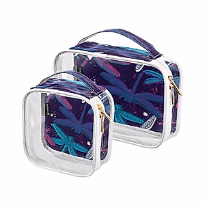 senya Clear Toiletry Bag,Travel Makeup Cosmetic Bag Carry on Airport Airline Compliant Bag Big Colorful Dragonfly for Women Men