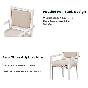 5 Piece Kitchen Dining Table Set, Wood Rectangular Dining Table with 4 Arm Upholstered Dining Chairs, Kitchen Room Table Set for 4 Persons (Beige)