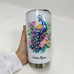 Peacock Gifts, Personalized Tumbler with Peacock Animal’s Name – Custom Cup for Animal Lovers, Gift for Women, Men, Boys, Girls, Gift for Birthdays & Christmas, 20oz Steel Coffee Cup Z94dMV